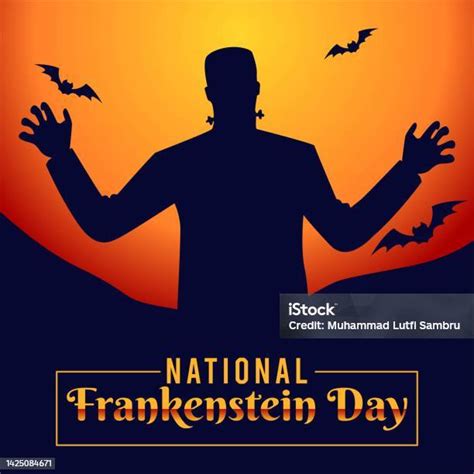 국립 프랑켄슈타인 데이 벡터 일러스트 레이 션 인사말 카드 포스터 및 배너에 적합합니다 프랑켄슈타인에 대한 스톡 벡터 아트 및