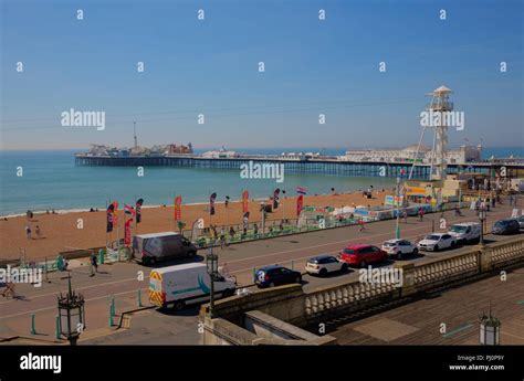 Brighton England Seafront And Pier Of Popular South Coast Uk Tourist