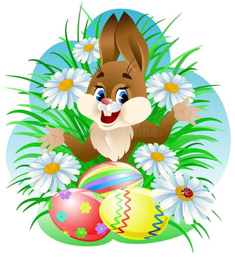Счастливая корзина зайчика пасхи Eggs иллюстрация шаржа Иллюстрация