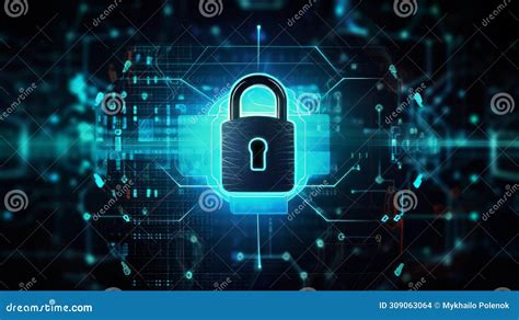 Lock Digital Background Cyber Security Symbol Neural Network Ai