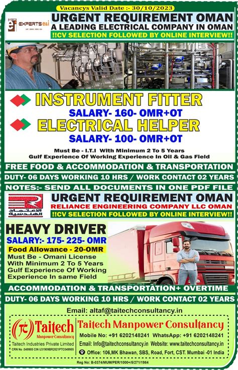 Wanted For Oman Urgent Requirement