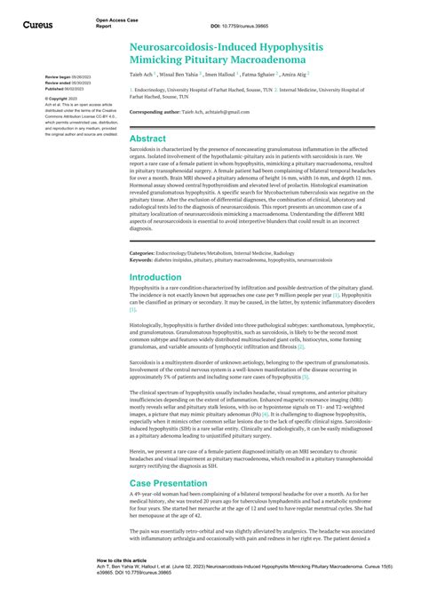 Pdf Neurosarcoidosis Induced Hypophysitis Mimicking Pituitary Macroadenoma