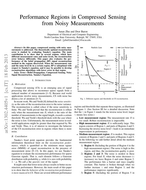 Pdf Performance Regions In Compressed Sensing From Noisy Measurements