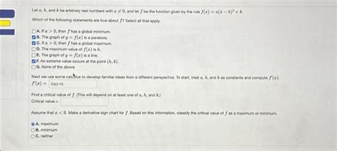 Solved Let A H And K Be Arbitrary Real Numbers With A 0