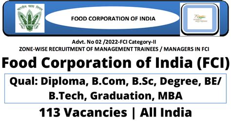 Fci Recruitment 2022 Apply Online For 113 Manager Posts