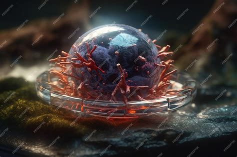 인간세포 배아줄기세포현미경 진핵세포의 핵과 소기관 및 원형질막의 구성요소 의약미생물 Dna분자 Generative Ai 프리미엄 사진