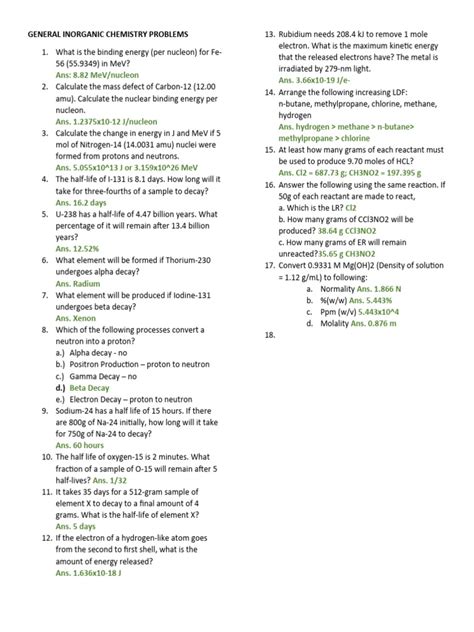 General Inorganic Chemistry Problems Pdf