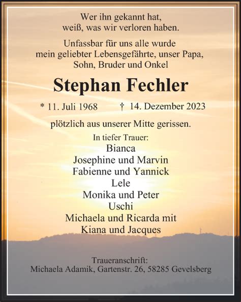 Traueranzeigen Von Stephan Fechler Trauer In Nrwde