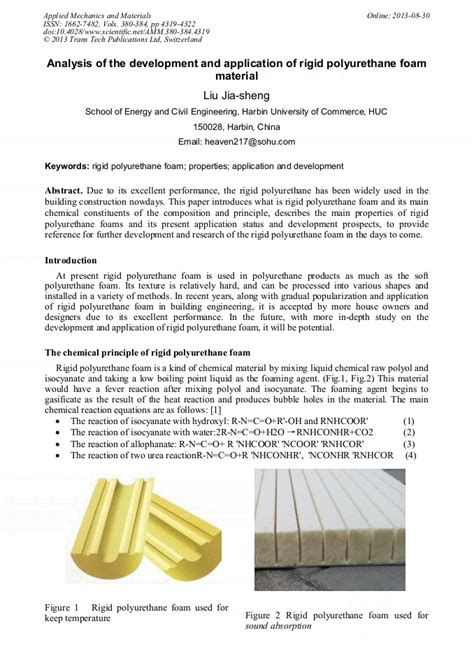 Analysis Of The Development And Application Of Rigid Polyurethane Foam Material Scientific Net