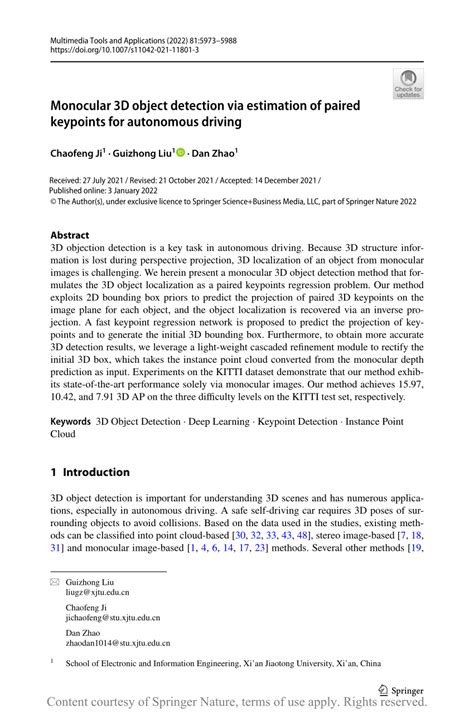 Monocular 3d Object Detection Via Estimation Of Paired Keypoints For Autonomous Driving