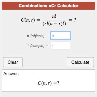 Combinations Calculator NCr