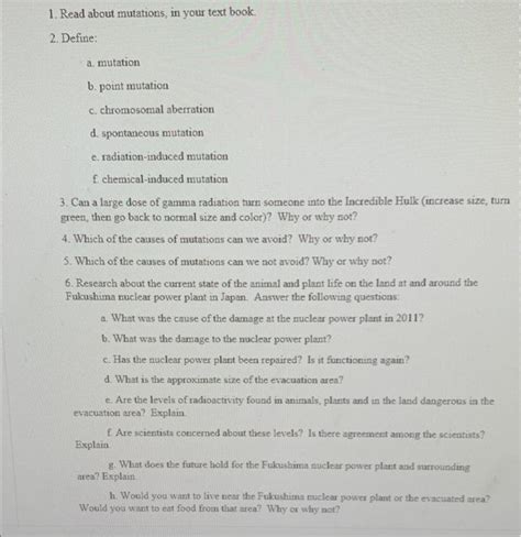 Solved Read About Mutations In Your Text Book Chegg Com