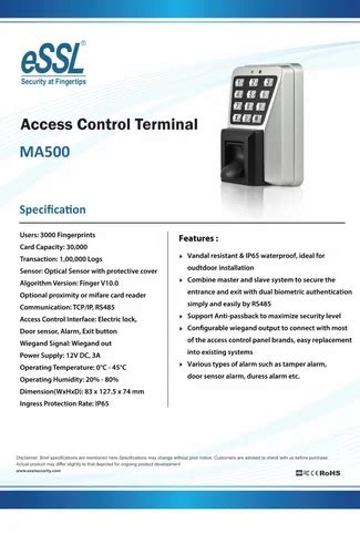 ESSL MA500 Access Control Terminal Fingerprint Recognition Optical Sensor At 15000 Piece In