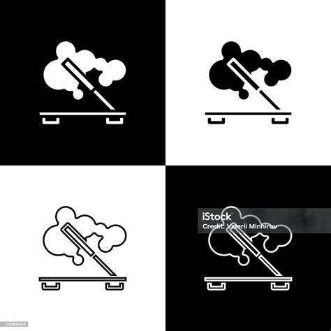 검은 색과 흰색 배경에 고립 된 나무 스탠드 아이콘에 향기로운 스파 스틱을 설정합니다 향 스틱 미용 시술 아로마 테라피 벡터 0