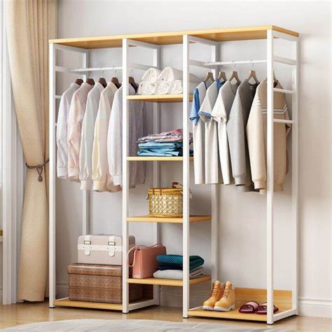 Aibg ราวแขวนเสื้อผ้า ราวแขวนเสื้อ พร้อมชั้นวางของ เรียบง่ายทันสมัย อุปกรณ์จัดเก็บเสื้อผ้าเเละ