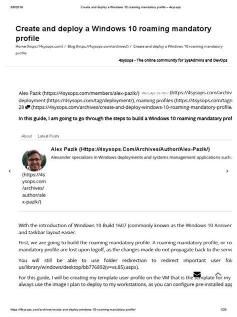 Create And Deploy A Windows 10 Roaming Mandatory Profile 4sysops Pdf Group Policy Windows 10