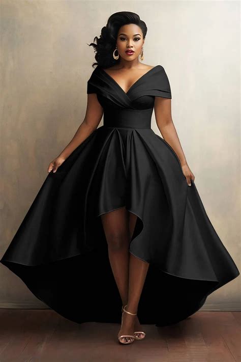 Xpluswear Design Plus Size Formal Black Off The Shoulder High Low Hem