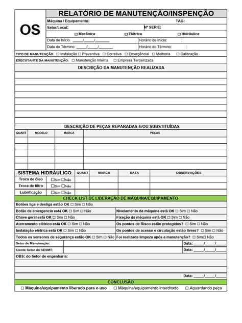 Os Relatorio De Manutenção Pdf Engenharia