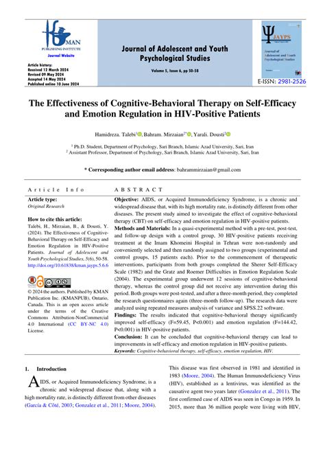 Pdf The Effectiveness Of Cognitive Behavioral Therapy On Self Efficacy And Emotion Regulation