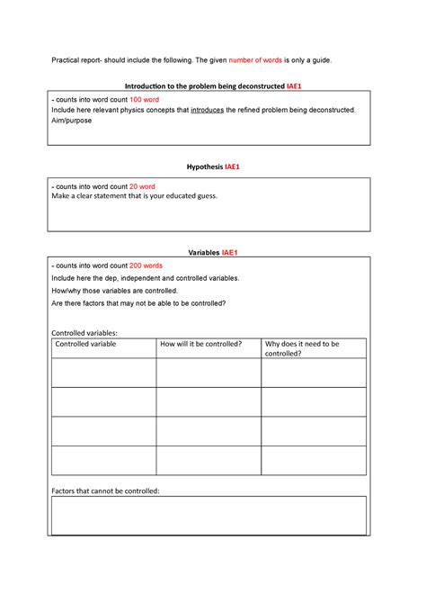 Practical Report Template Practical Report Should Include The