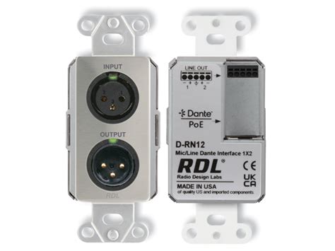 Rdl Ds Rn12 Single Gang 1x2 Wall Mounted Bi Directional Mic Line Dante Interface 1x Xlr Input