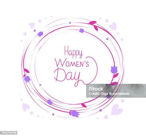 원형 꽃 프레임 텍스트 소원과 축하를 위한 장소 꽃 무늬의 행복한 국제 여성의 날 인사말 카드입니다 서예 손글씨 풀과 나뭇가지로 만든 꽃 화환 여성의 날에 대 한 벡터