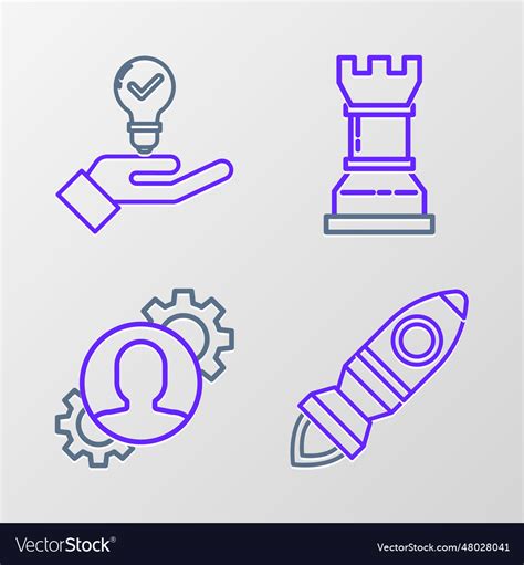 Set Line Rocket Ship With Fire Human Gear Inside Vector Image