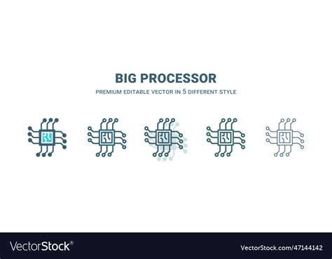 Big Processor Icon In 5 Different Style Outline Vector Image