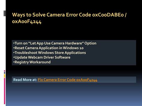 PPT How To Fix Camera Error Code 0xC00DABE0 0xA00F4244 In Windows 10 PowerPoint