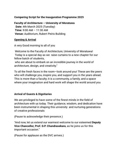 Compering Script For The Inauguration Programme 2025 Pdf