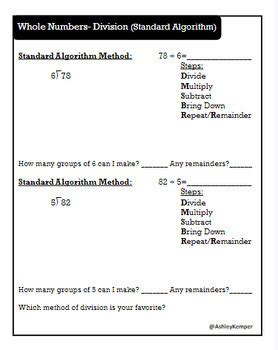 Division Standard Algorithm Notes Page By Impact In Fifth TPT