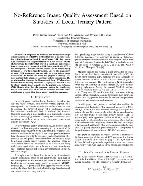 Pdf No Reference Image Quality Assessment Based On Statistics Of Local Ternary Pattern
