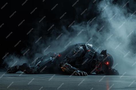 Premium Photo A Robot Laying On The Ground In The Fog