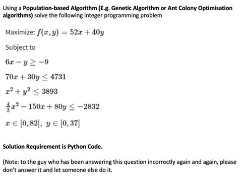 Solved Using A Population Based Algorithm Eg Genetic