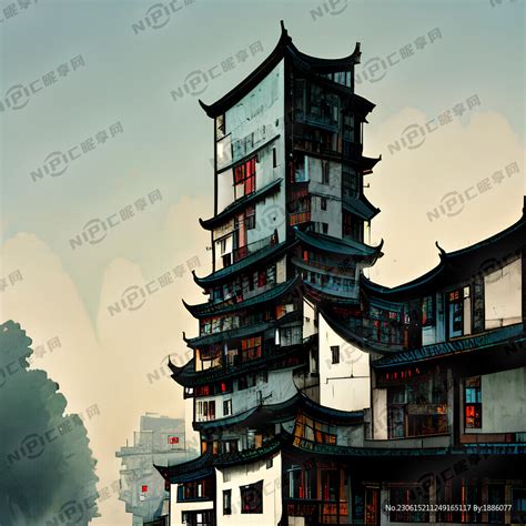 AI创作图江苏省江阴市周庄镇城市漫画高楼nipic 昵图网