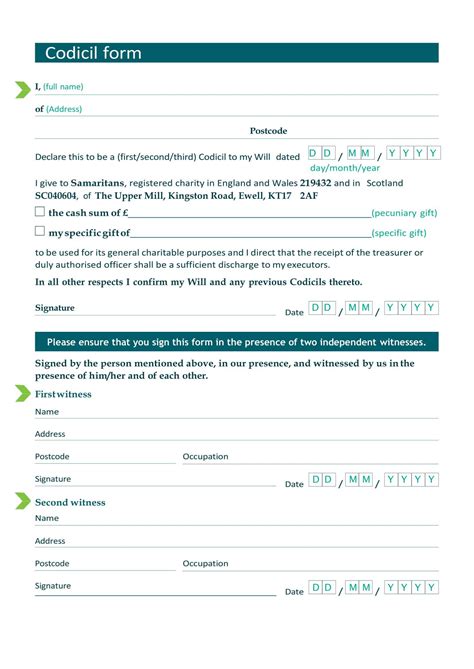 Free Printable Codicil To Will Templates [pdf Word] Form