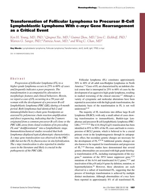 Pdf Transformation Of Follicular Lymphoma To Precursor B Cell Lymphoblastic Lymphoma With C