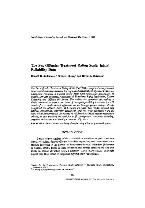 Pdf The Sex Offender Treatment Rating Scale Initial Reliability Data