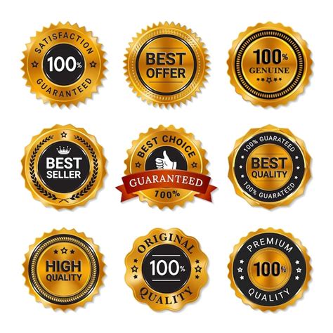 골든 배지 품질 라벨 컬렉션 프리미엄 벡터