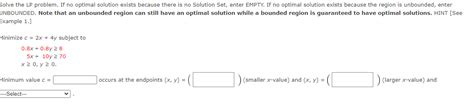 solved solve the lp problem if no optimal solution exists