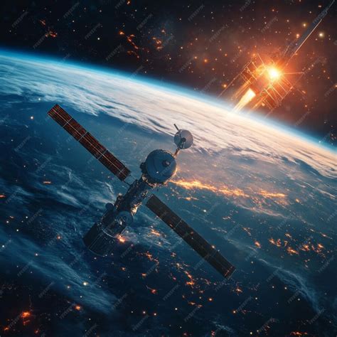 A Visual Of A Satellite Being Launched Into Space And Deployed In Orbit Premium Ai Generated Image