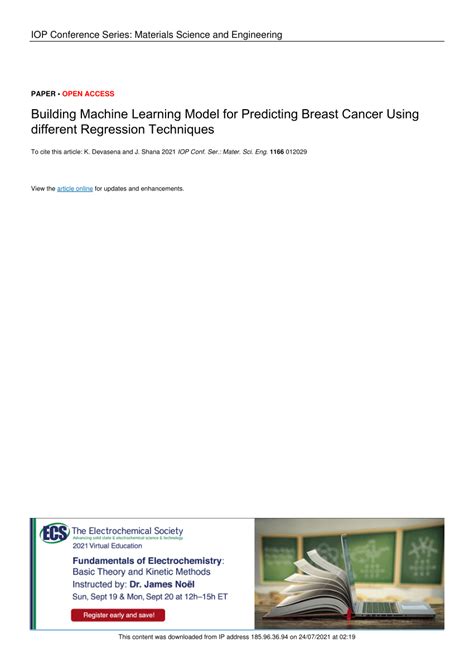 Pdf Building Machine Learning Model For Predicting Breast Cancer Using Different Regression