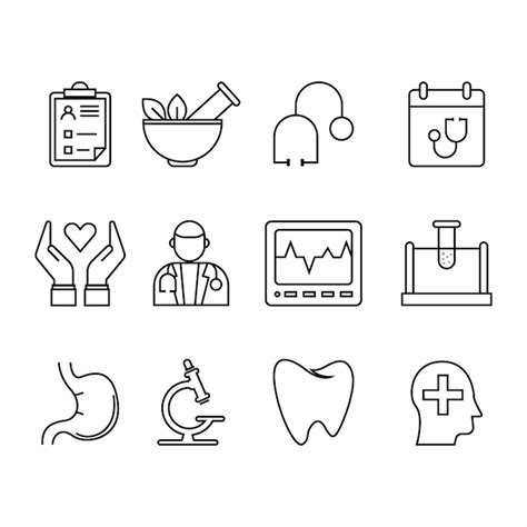 Ícones Vetoriais Médicos Definem Sinais E Símbolos De Linha De ícones
