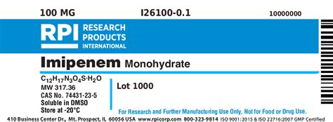 I26100 0 1 Imipenem Monohydrate 100 Milligrams