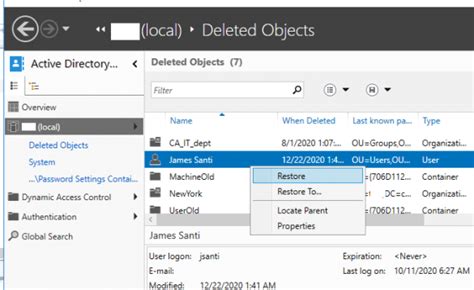 Restore Deleted Objects Users In Active Directory Windows Os Hub
