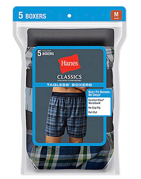 Hanes Mens Classic 5 Pack Boxers Tagless Comfort Waist Cool Comfort