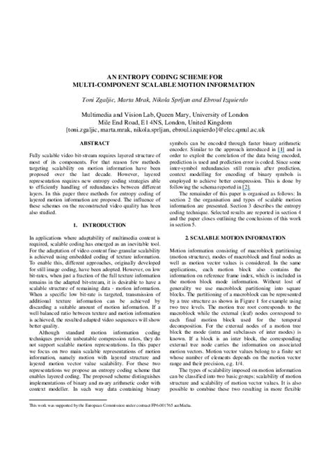 Pdf An Entropy Coding Scheme For Multi Component Scalable Motion Information