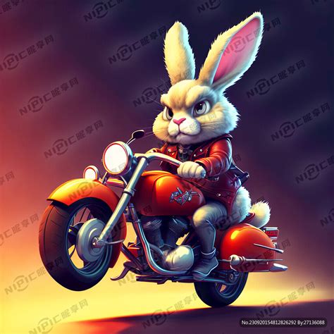 Ai创作图卡通版兔子骑哈雷 风格霸气 昵图网