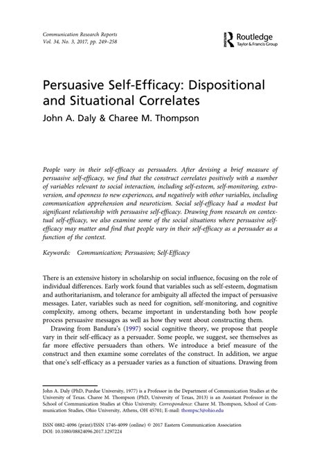 Pdf Persuasive Self Efficacy Dispositional And Situational Correlates