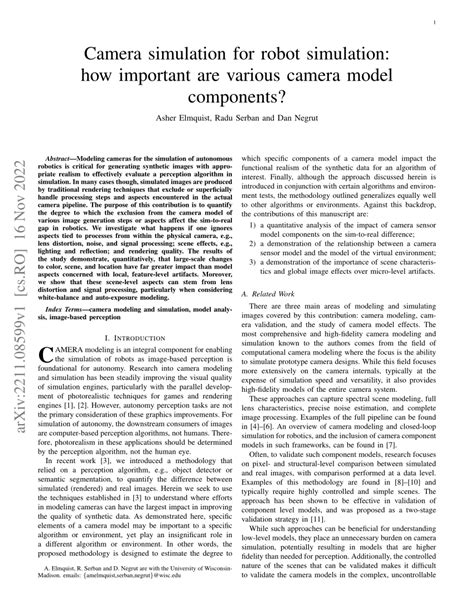 Pdf Camera Simulation For Robot Simulation How Important Are Various Camera Model Components